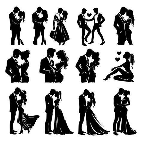 Conjunto De Siluetas De Una Pareja Romántica Vector Premium Generado