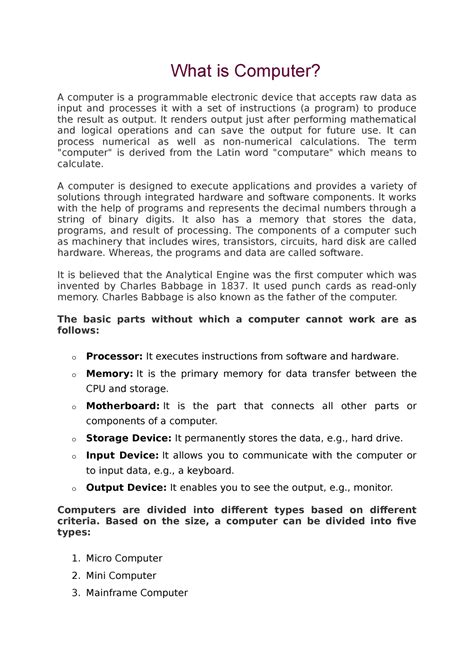 Fundamentals Of Computers What Is Computer A Computer Is A