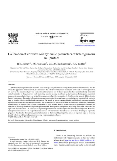 Pdf Calibration Of Effective Soil Hydraulic Parameters Of