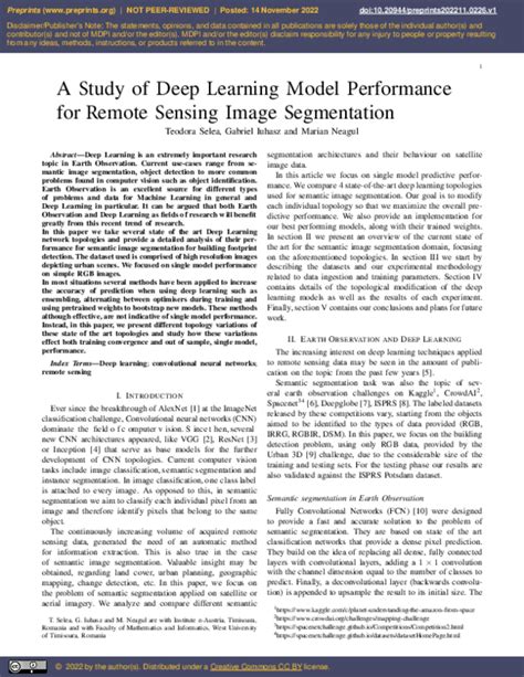 Pdf A Study Of Deep Learning Model Performance For Remote Sensing