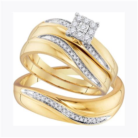 Mia Diamonds 10kt Yellow Gold His Hers Round Diamond Cluster Matching