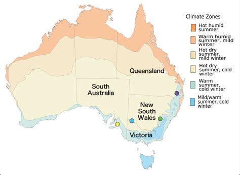 Map Of Australia With Overlaid Temperature And Humidity Climate Zones