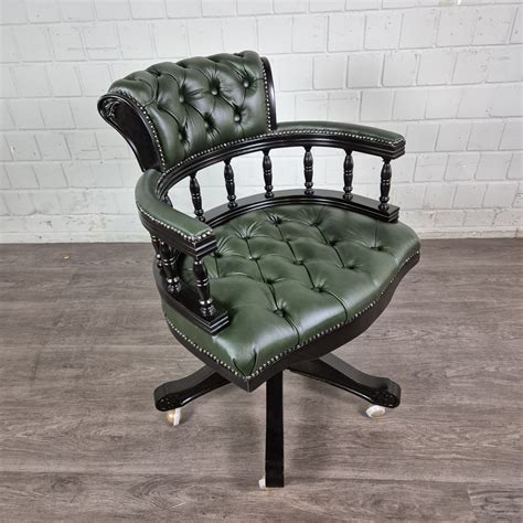 Chesterfield Bürostuhl Schreibtischstuhl Leder Grün Nostalgiepalast