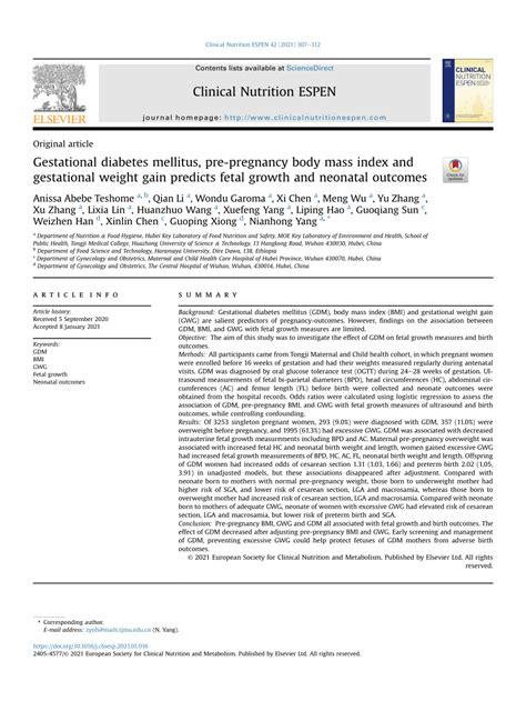 Pdf Gestational Diabetes Mellitus Pre Pregnancy Body Mass Index And