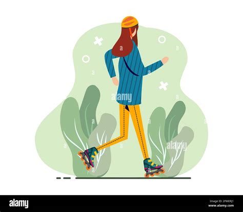 Female Playing Roller Skate Vector Illustration In Flat Style Stock