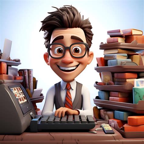 Premium Photo 3d Rendered Illustration Of Nerd Cartoon Character With Computer Keyboard And Books