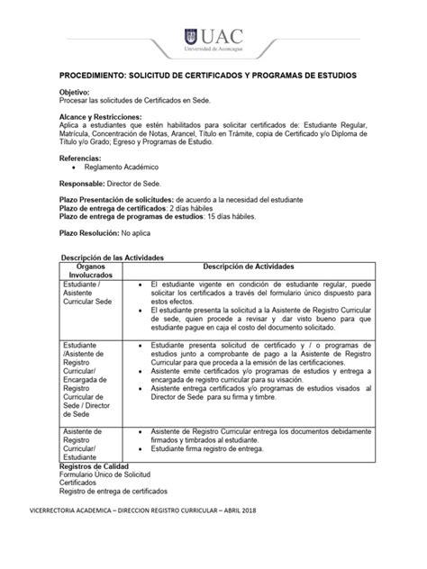 Documentos Solicitud De Certificados Y Programas Pdf