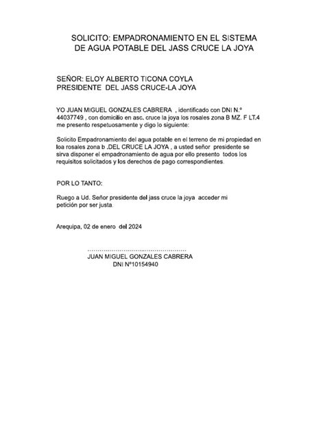 Solicitud De Agua Pdf
