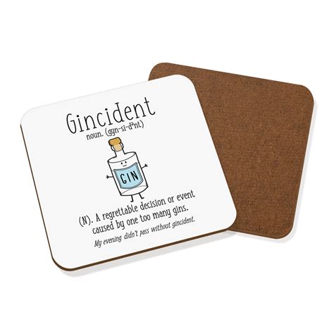 Gincident Definition Coaster Drinks Mat Funny Gin Lover Incident