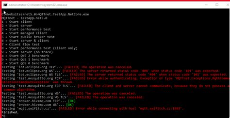 only 2 of 10 public broker tests work when running mqttnet testapp