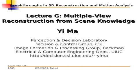 ppt lecture g multiple view reconstruction from scene knowledge