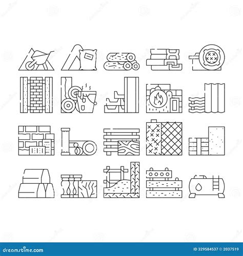 Building Material Collection Icons Set Vector Stock Vector Illustration Of Signs Vector