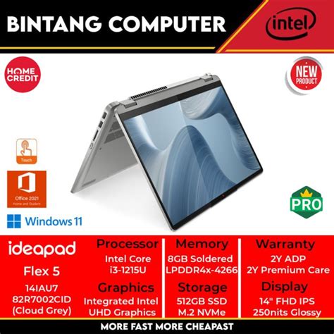 Jual Lenovo Ip Flex 5 14iau7 82r7002cid C I3 1215u 8gb 512gb Ohs Cloud