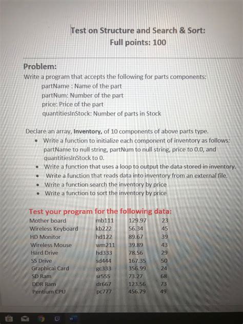 Solved Test On Structure And Search Sort Full Points Chegg