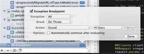 Iphone Ignore Certain Exceptions When Using Xcode S All Exceptions