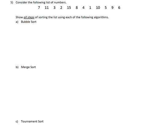 Solved 5 Consider The Following List Of Numbers 11 3 2 7 8
