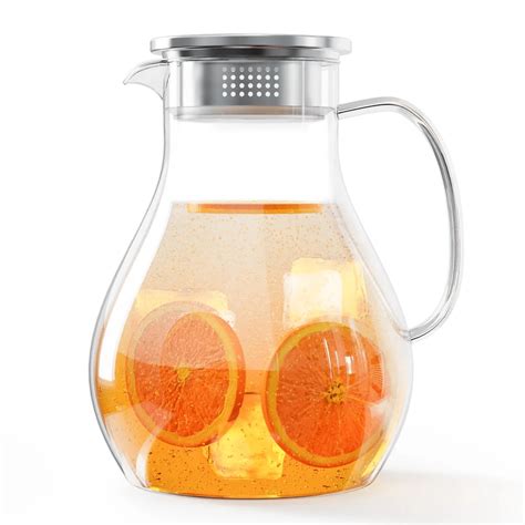 Glass Water Pitcher With Lid Drink Pitcher 63oz Tea Pitcher For