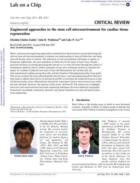 Pdf Engineered Approaches To The Stem Cell Microenvironment For Cardiac Tissue Regeneration