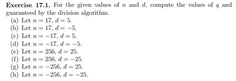 Solved Exercise 17 1 For The Given Values Of N And D Chegg Com