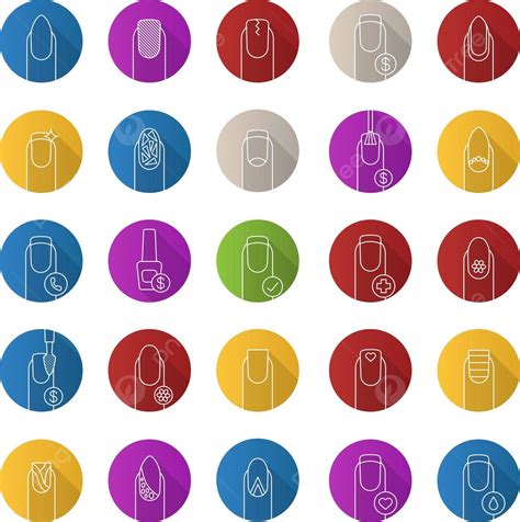 Manicure Flat Linear Long Shadow Icons Set Linear Types Hand Vector