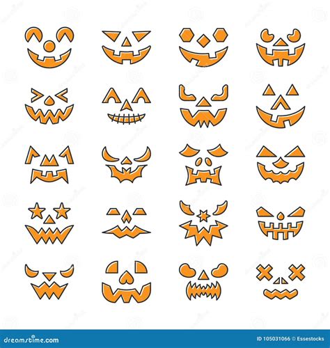 Halloween Face Set Line Icon With Displaced Fill Stock Vector