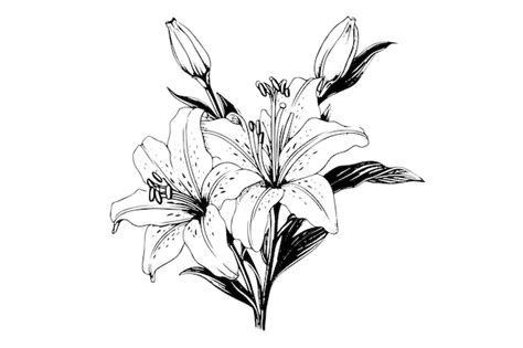 Lirio de ramo monocromático blanco y negro aislado sobre fondo blanco ilustración vectorial