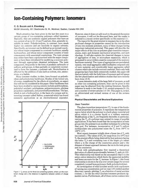 Bazuin Eisenberg 1981 Ion Containing Polymers Ionomers Pdf Polymers Chemistry