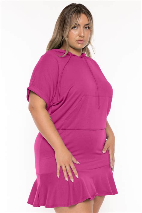 Plus Size Stacie Hoodie Mini Dress Fuchsia Curvy Sense