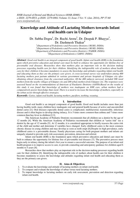 Pdf Knowledge And Attitude Of Lactating Mothers Towards Infant Oral