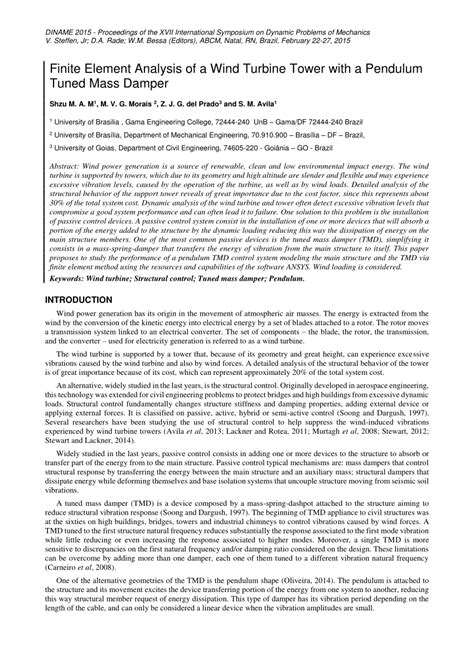 Pdf Finite Element Analysis Of A Wind Turbine Tower With A Pendulum Tuned Mass Damper