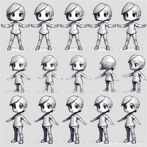 Low Poly T Pose Chibi Wizard Character Sheet Prompts Stable Diffusion