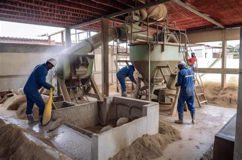 Commercial Extraction And Processing Plant With Workers Extracting Raw