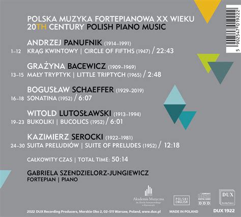20th Century Polish Piano Music Szendzielorz Jungiewicz Gabriela Muzyka Sklep Empikcom