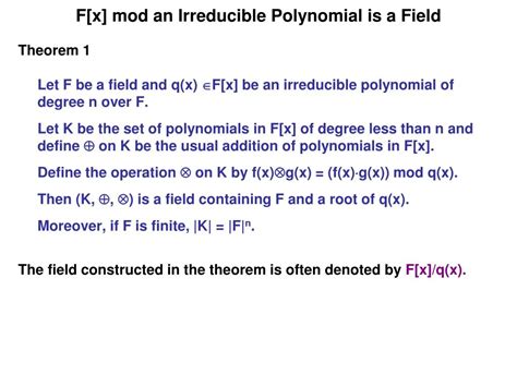 Ppt Fields As Quotients Of Polynomial Rings Powerpoint Presentation