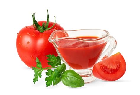 Premium Photo Composition Of Red Tomato Ketchup And Greens Isolated