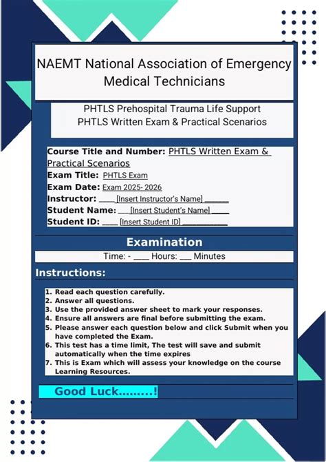 Phtls Prehospital Life Support Phtls Pre Test And Phtls Post Test