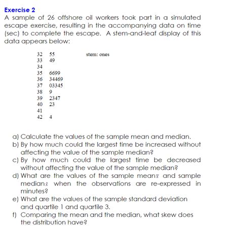 Solved Exercise 2 A Sample Of 26 Offshore Oil Workers Took Chegg Com