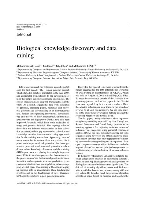 PDF Biological Knowledge Discovery And Data Mining