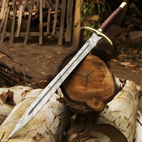 Hand Forged Damascus Steel Viking Style Sword With Leather Sheath