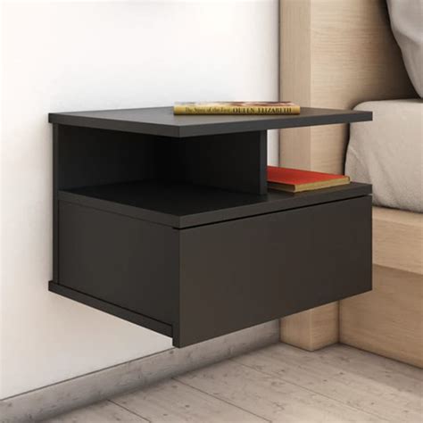 Gorlois Wooden Floating Bedside Cabinet In Concrete Effect Furniture