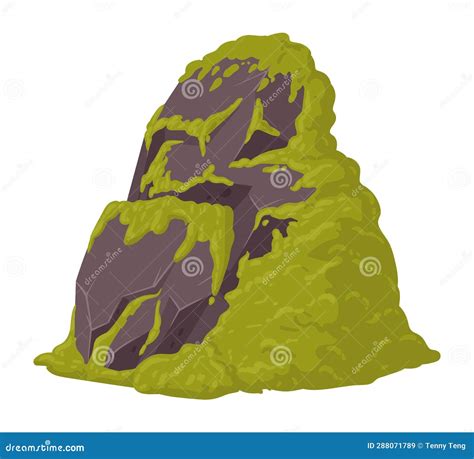 Moss Plants Grows On Rock Cartoon Green Creeping Moss Grows On Stone