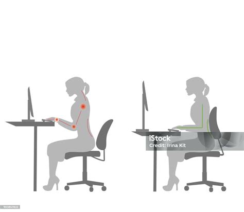 직장인을 위한 책상 자세 인체 공학 조언에 앉아 올바른 컴퓨터를 사용 하 여 때 책상에 앉아서 하는 방법 인체공학에 대한 스톡