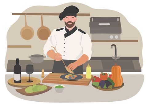 Итальянская кухня на кухне ресторана молодой шеф повар в униформе