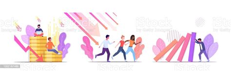 금융 위기 파산 투자 위험 개념 컬렉션 전체 길이 복사 공간 수평 아래로 떨어지는 경제 화살표에 대해 좌절 기업인 설정 가공의
