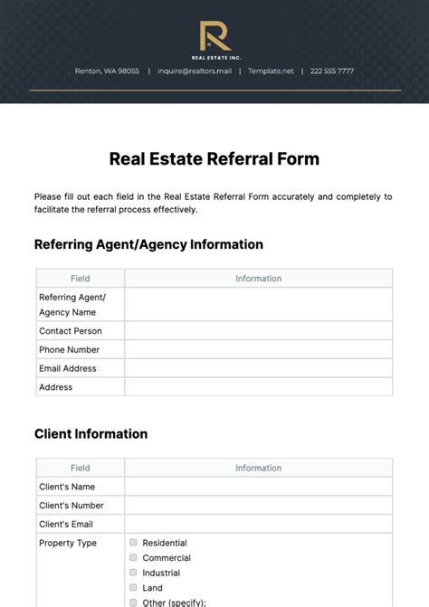 Real Estate Referral Form Templates Edit Online And Download Example