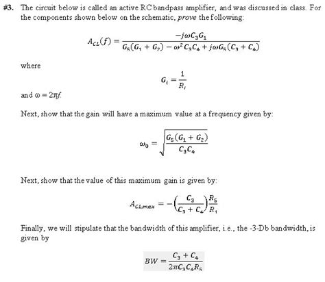 Solved 3 The Circuit Below Is Called An Active Rc Bandpass