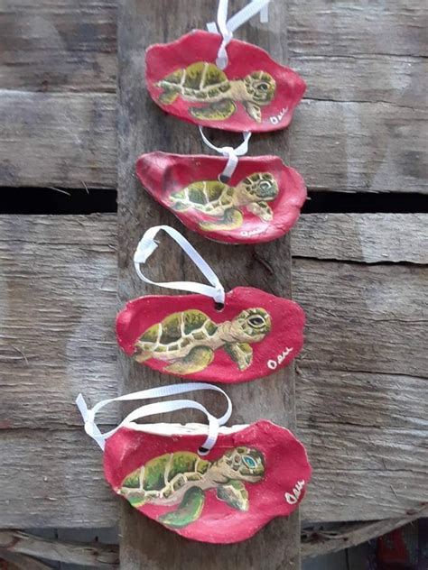 Sea Turtle Oyster Shell Ornament Etsy