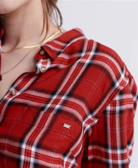 Womens Lightweight Check Shirt In Red Check Superdry Uk