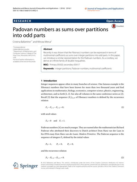 Pdf Padovan Numbers As Sums Over Partitions Into Odd Parts