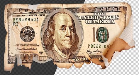 Premium PSD A Torn Dollar Bill With A Face On It Stock Png